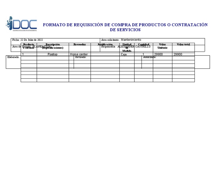 Formato de Requisicion Compras y Servicios | PDF