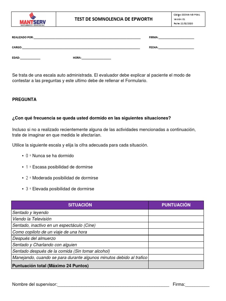 Evaluación de la somnolencia diurna excesiva mediante el test de ...