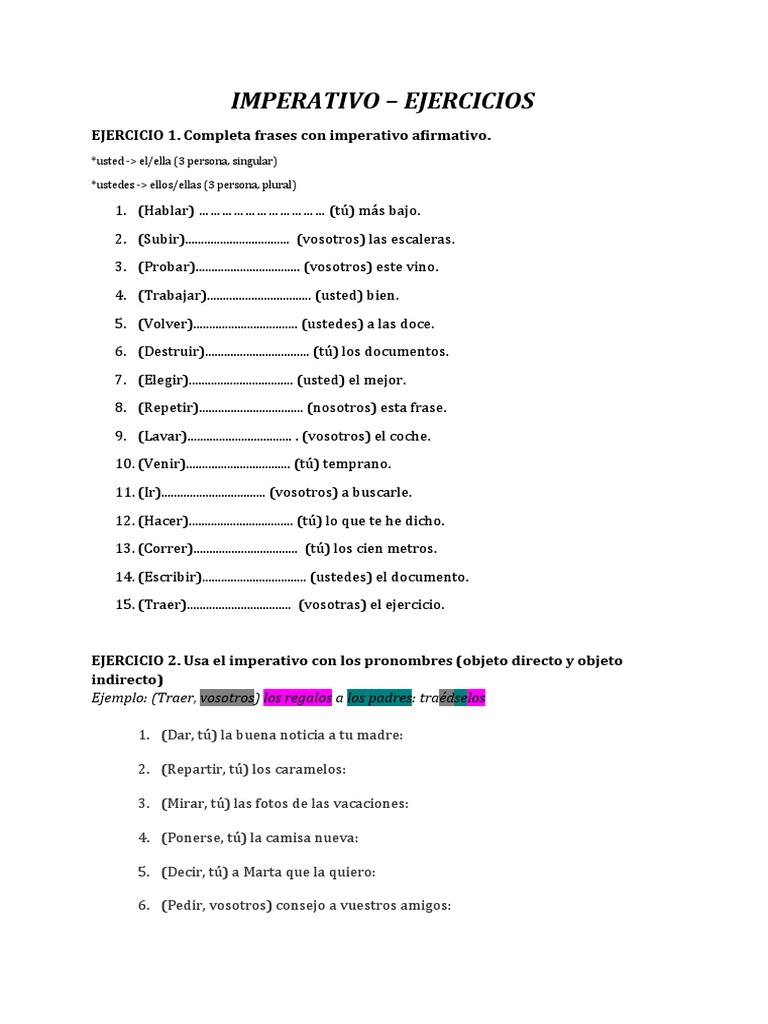 Imperativo - Ejercicios | PDF