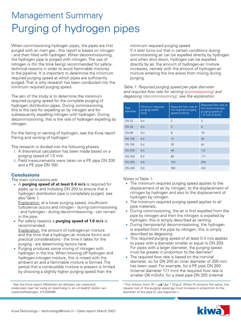 Management Summary Purging of Hydrogen Pipes | PDF | Physical Sciences | Energy Technology