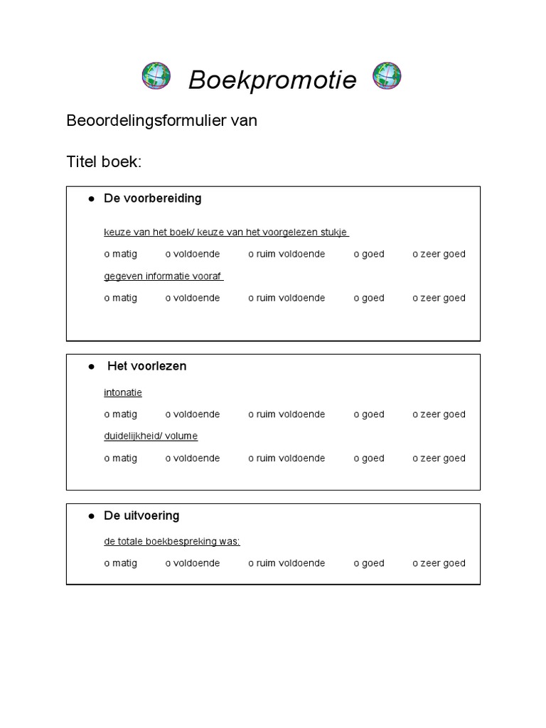 Origineel Beoordelingsformulier Boekpromotie | PDF