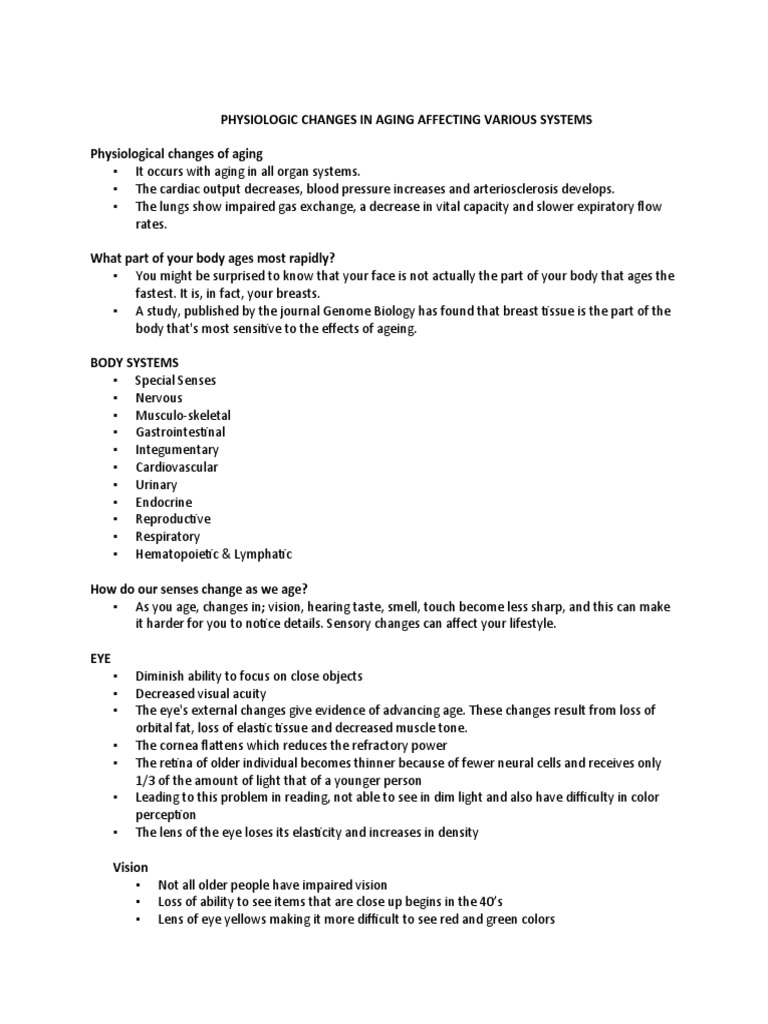 7 Physiologic Changes in Aging Affecting Various Systems | PDF | Visual Impairment | Neuron