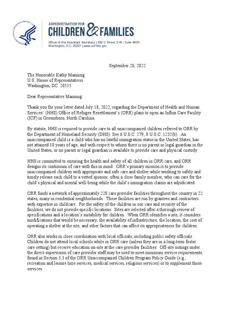 DHHS Letter To Rep. Kathy Manning | Download Free PDF | Health Care ...