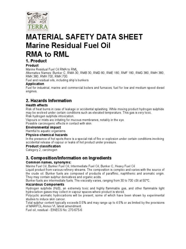 Material Safety Data Sheet - Marine Residual Fuel Oil | PDF