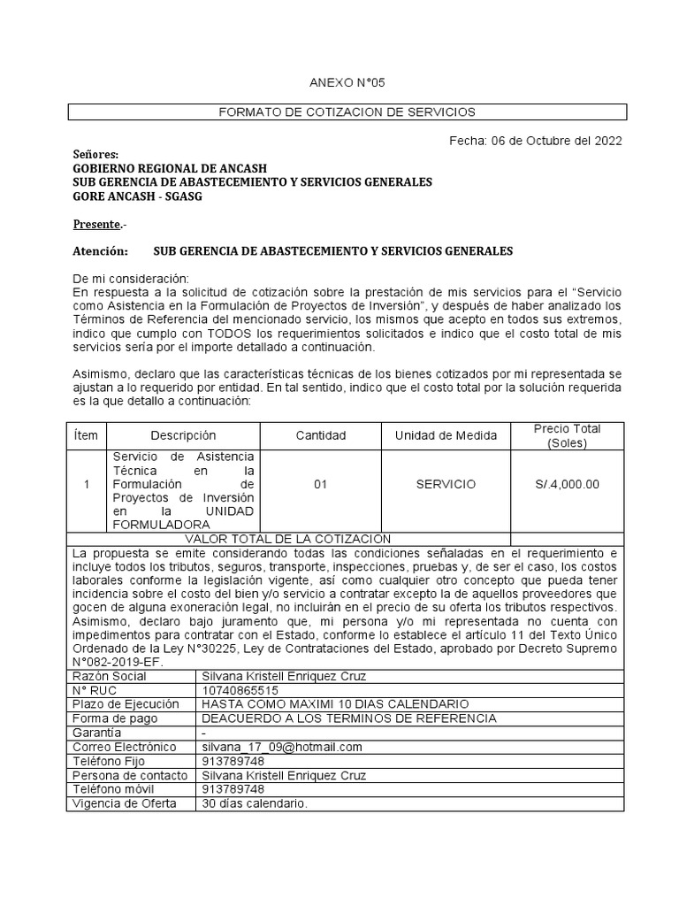 Anexo 05 Formato de Cotizacion Servicio | PDF