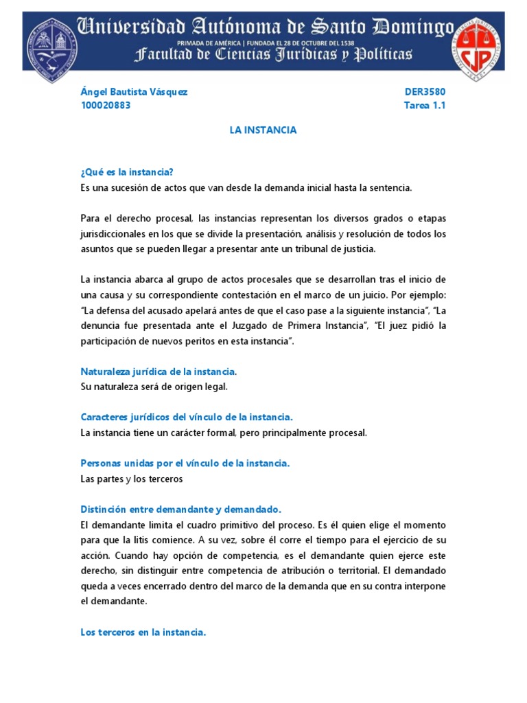 Definición y Naturaleza de la Instancia en Derecho | PDF | Demanda ...