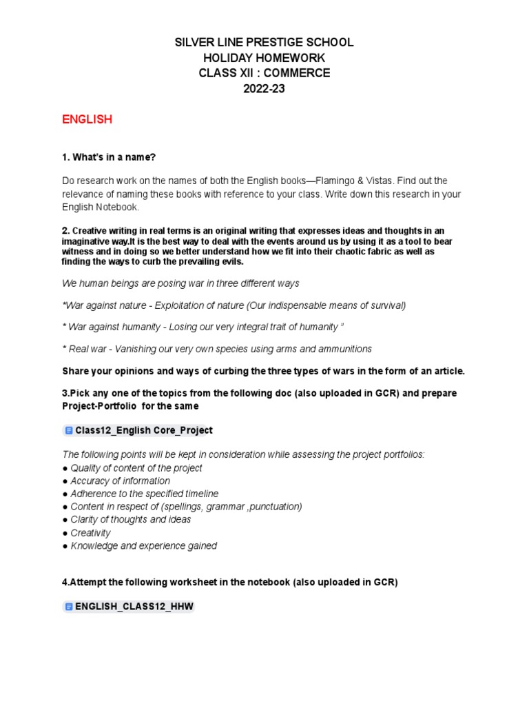 Holiday Homework - Commerce | PDF | Worksheet | Cognition