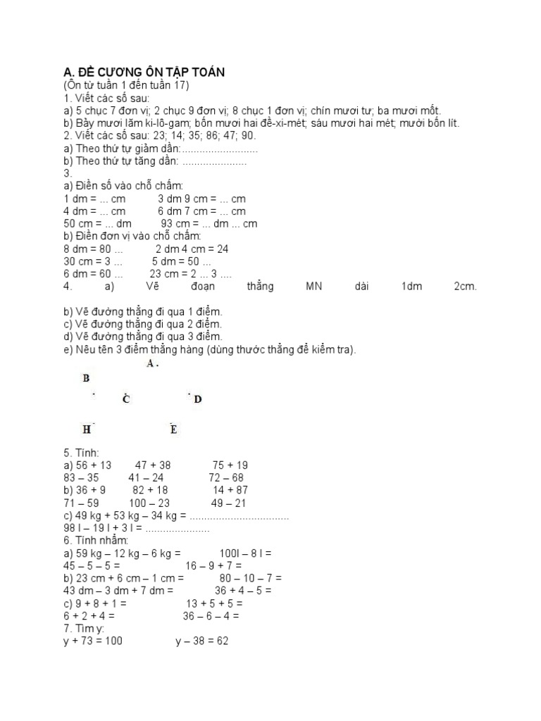 De Cuong On Tap HK 1 Lop 2 | PDF
