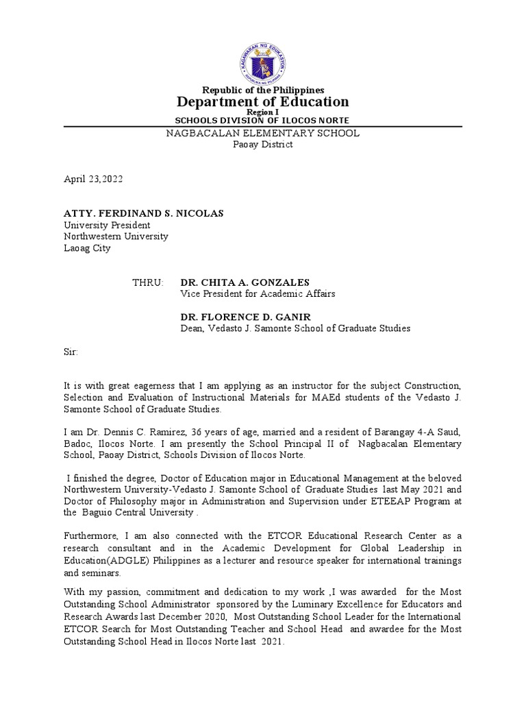 Application For Nwu | PDF | Learning | Behavior Modification