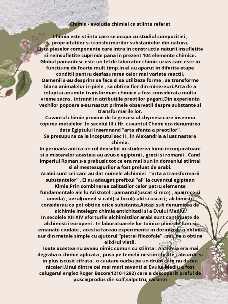 Evolutia chimiei ca stiinta Chimia este stiinta care se ocupa cu ...