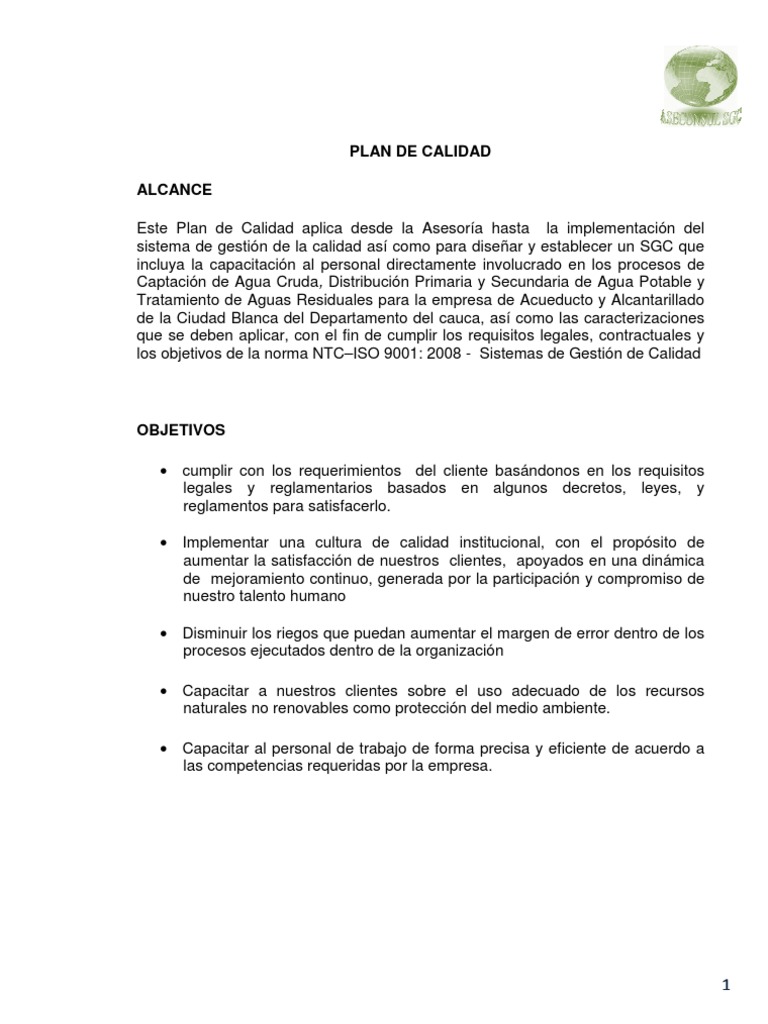 Plan de Calidad | Descargar gratis PDF | Gestión de la calidad | Calidad (comercial)