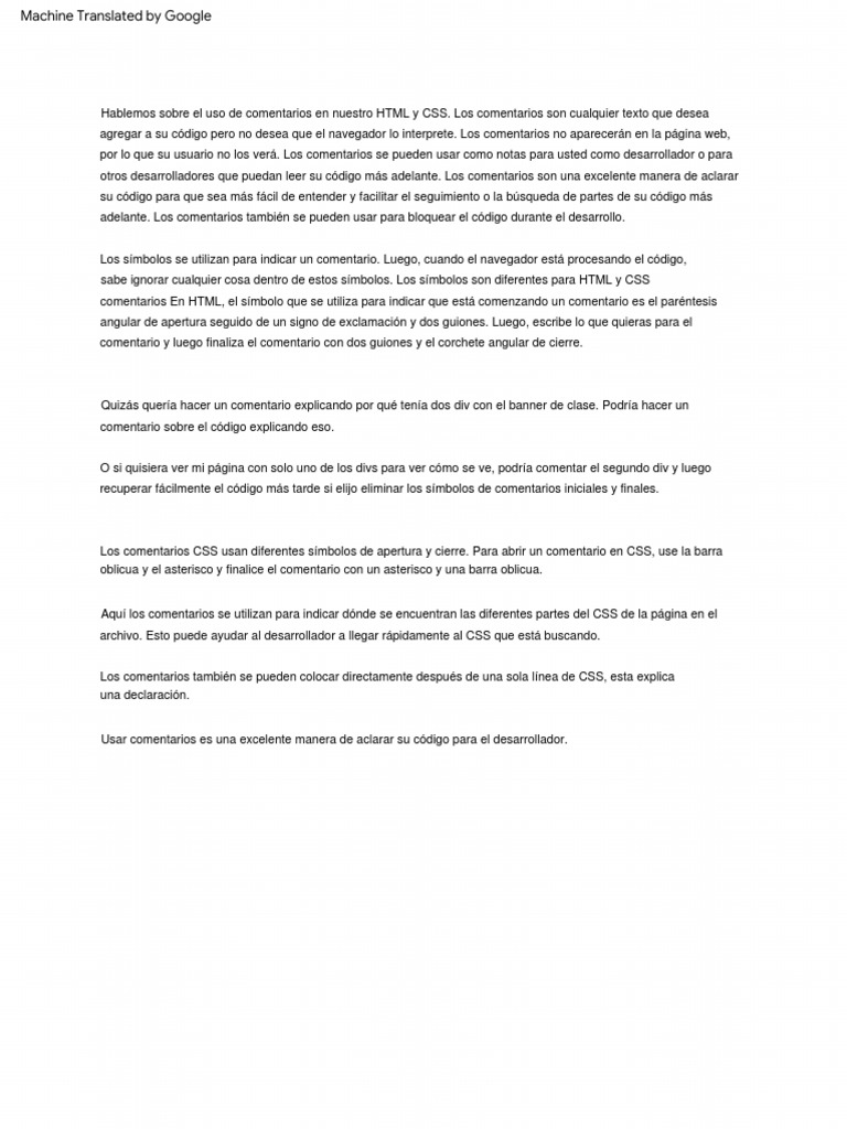 Uso de Comentarios en HTML y CSS | PDF