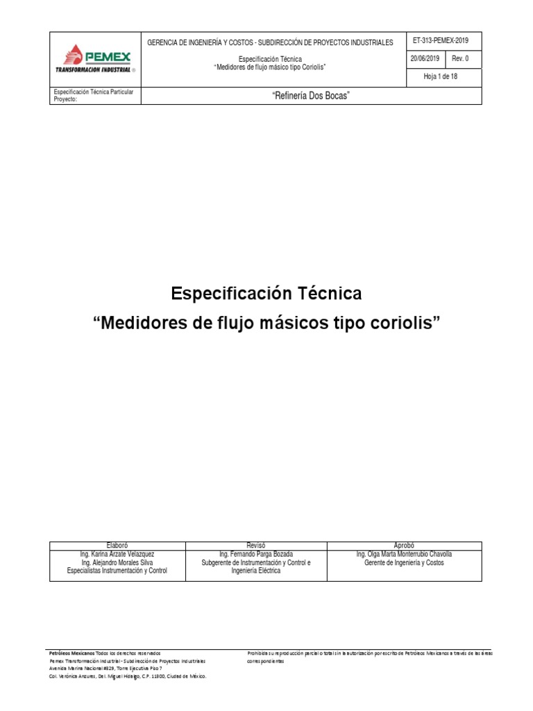 Et-313-Pemex-2019 Medidores de Flujo Coriolis | PDF | Calibración | Gases