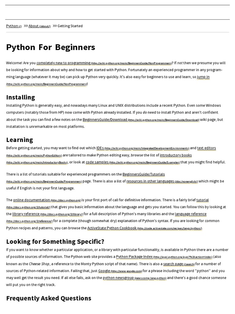 Python For Beginners Pdf Python Programming Language Faq