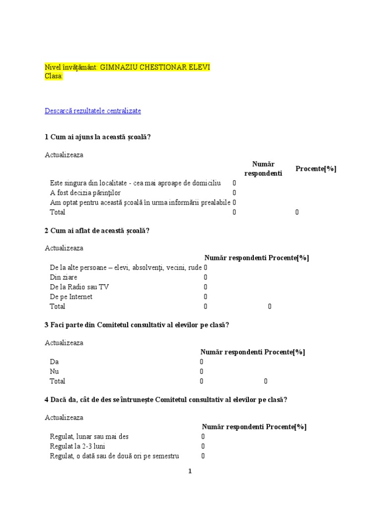 Chestionar Elevi Gimnaziu Platforma | PDF