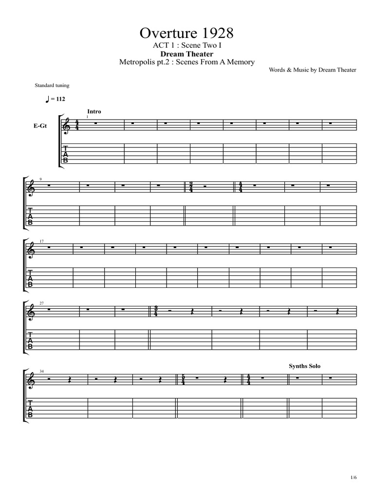 Dream Theater - Overture 1928 (Guitar Solos) | PDF | Guitar Family ...