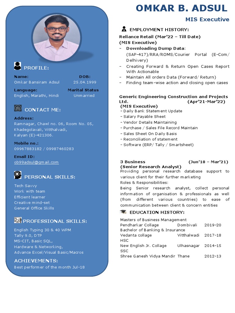 Omkar Adsul - CV | PDF | Business | Computing