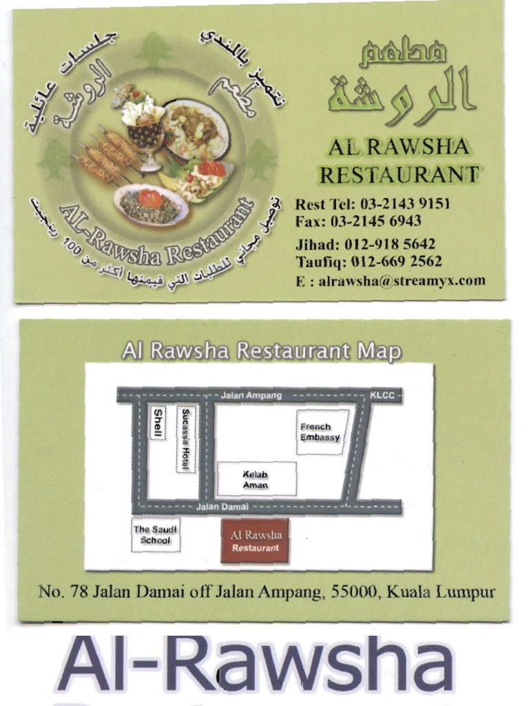Menu Restoran Al-Rawsha, Jalan Damai, KL | PDF