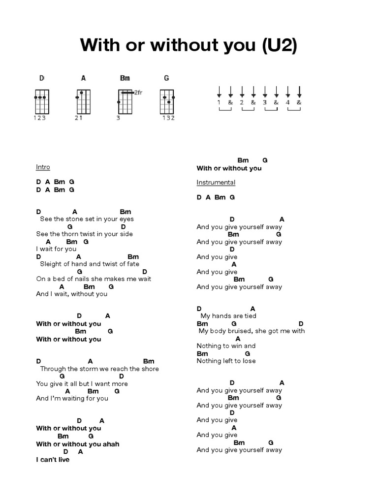 U2 With or Without You Chords | PDF | Song Recordings Produced | Rock Songs