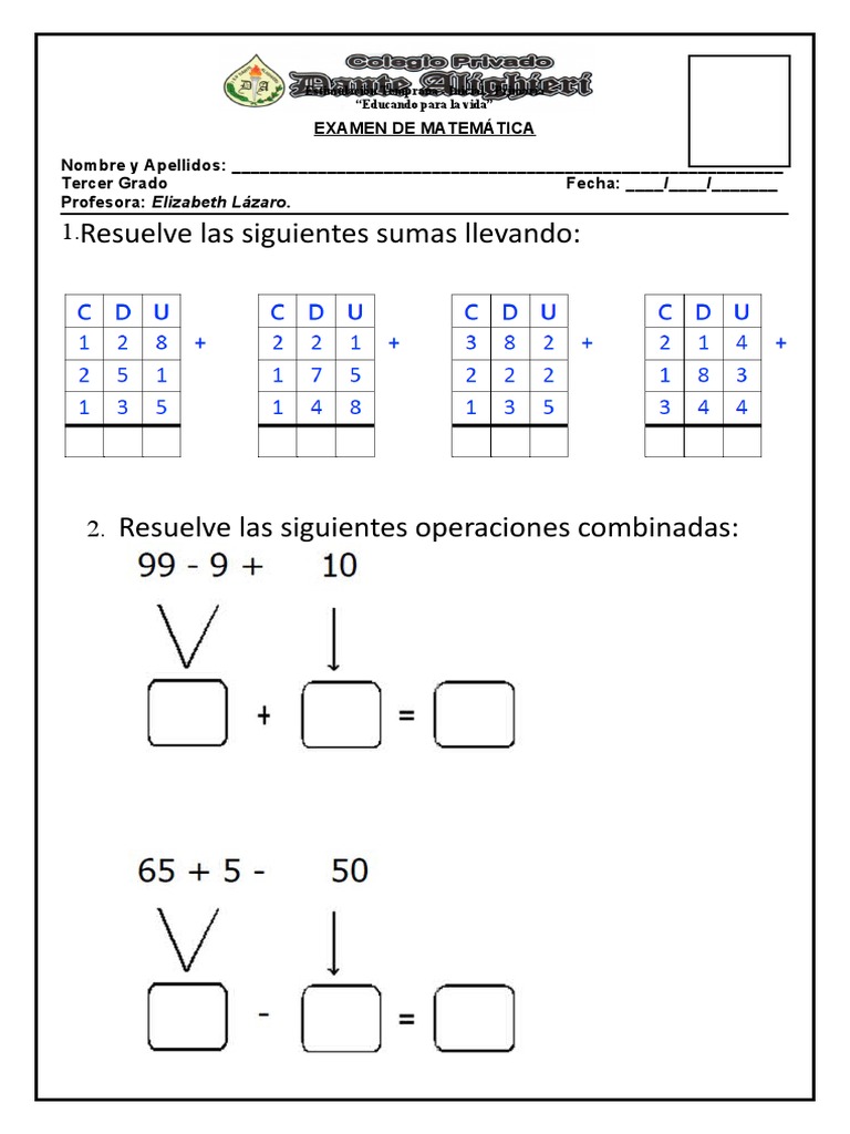 EXÁMEN 2022 Matemática 3ro Grado | PDF