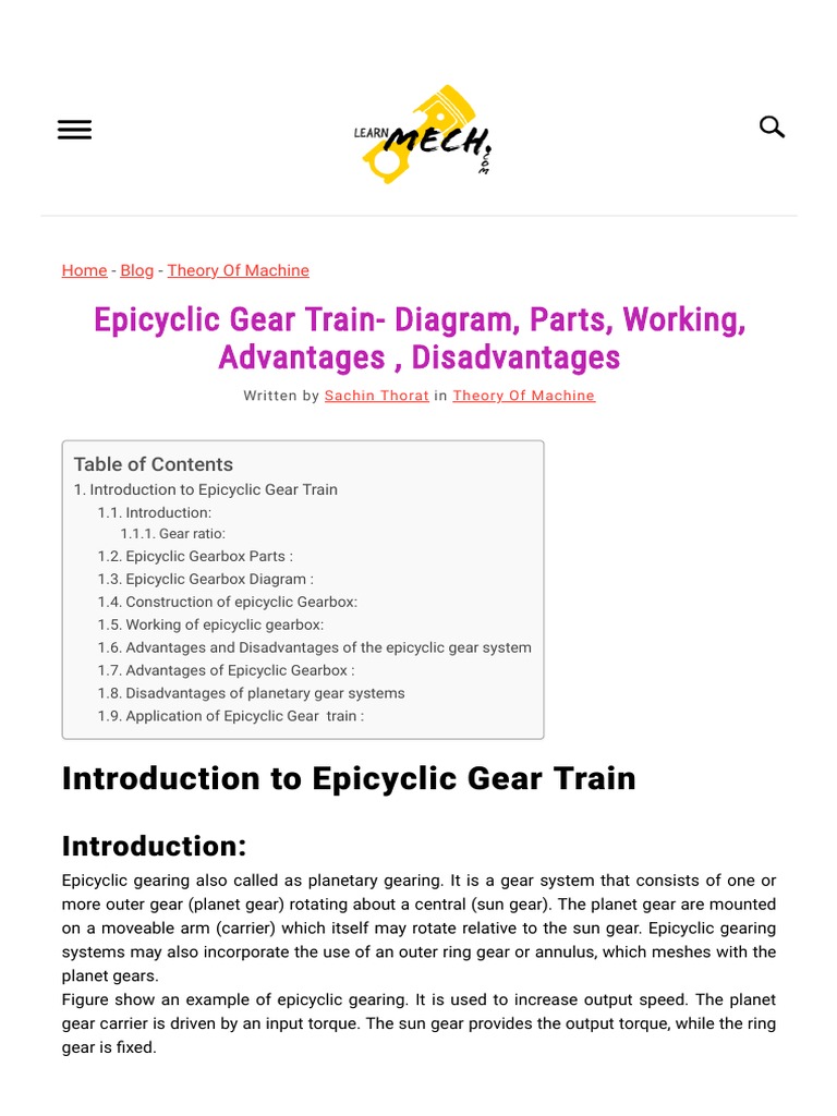 Epicyclic Gear Train Diagram Parts Working Advantages Disadvantages 1626376441568 Pdf