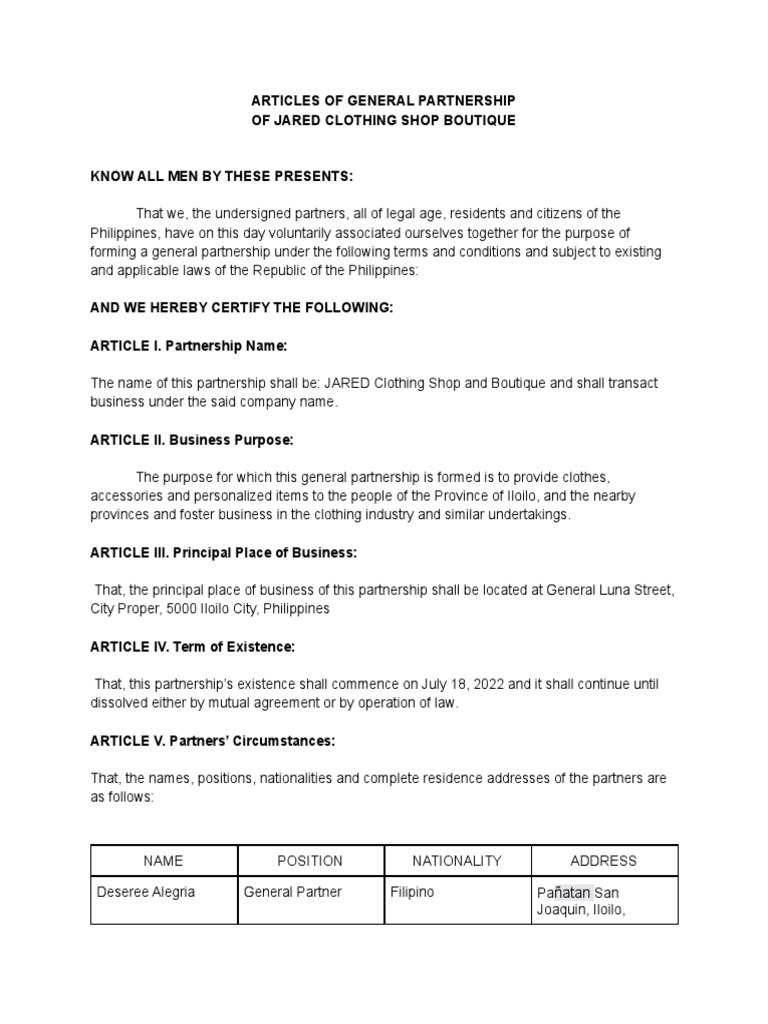 Articles of Partnership | Download Free PDF | Economies | Government