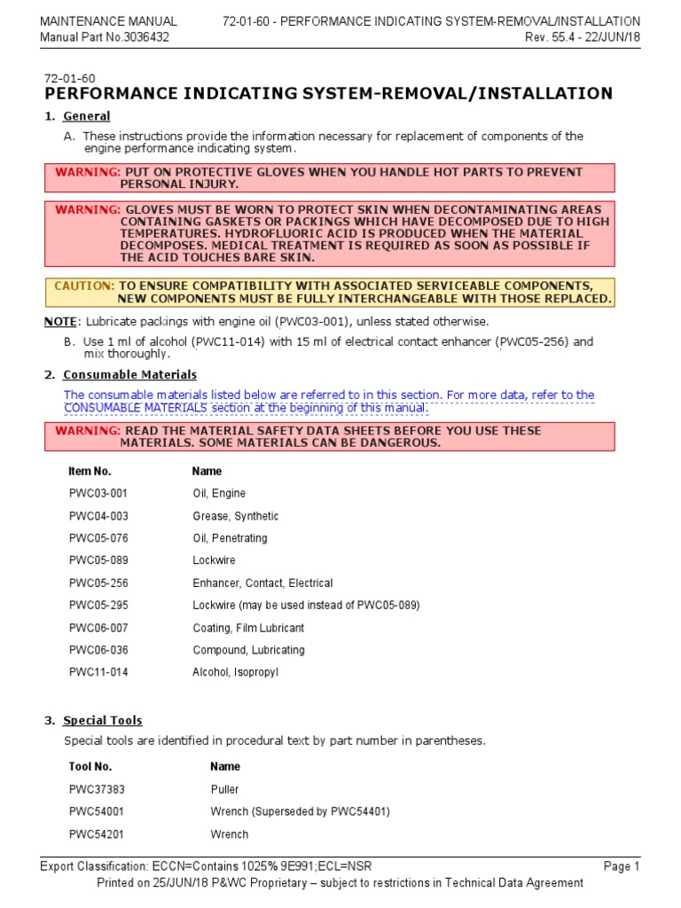 Performance Indicating System-Removal/Installation: Warning: Warning | PDF