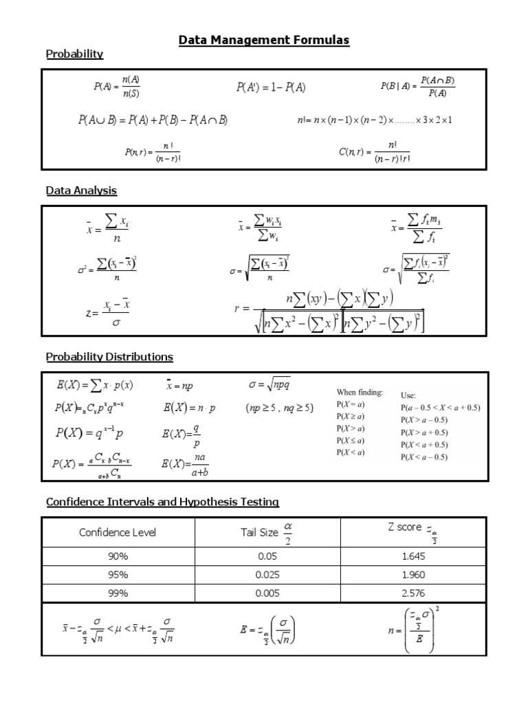 MDM4U Formula Sheet New 2021 | PDF | Probability And Statistics ...