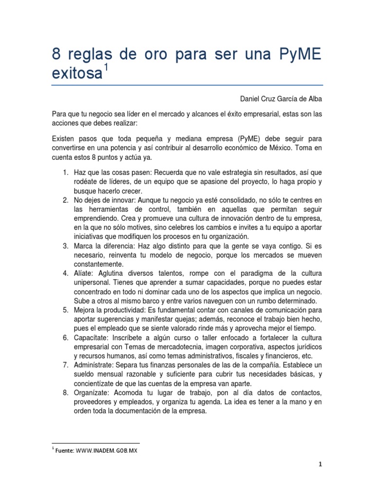 8 Reglas de Oro para Ser Una PyME Exitosa | Descargar gratis PDF | Pequeñas y medianas empresas ...