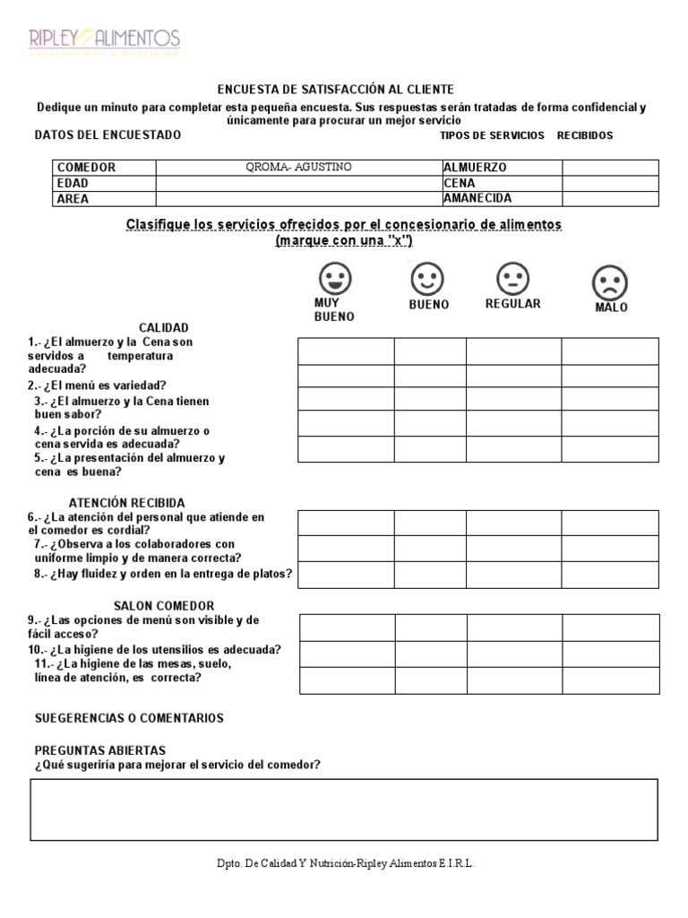 Formato Encuesta - Comedor Qroma's | PDF