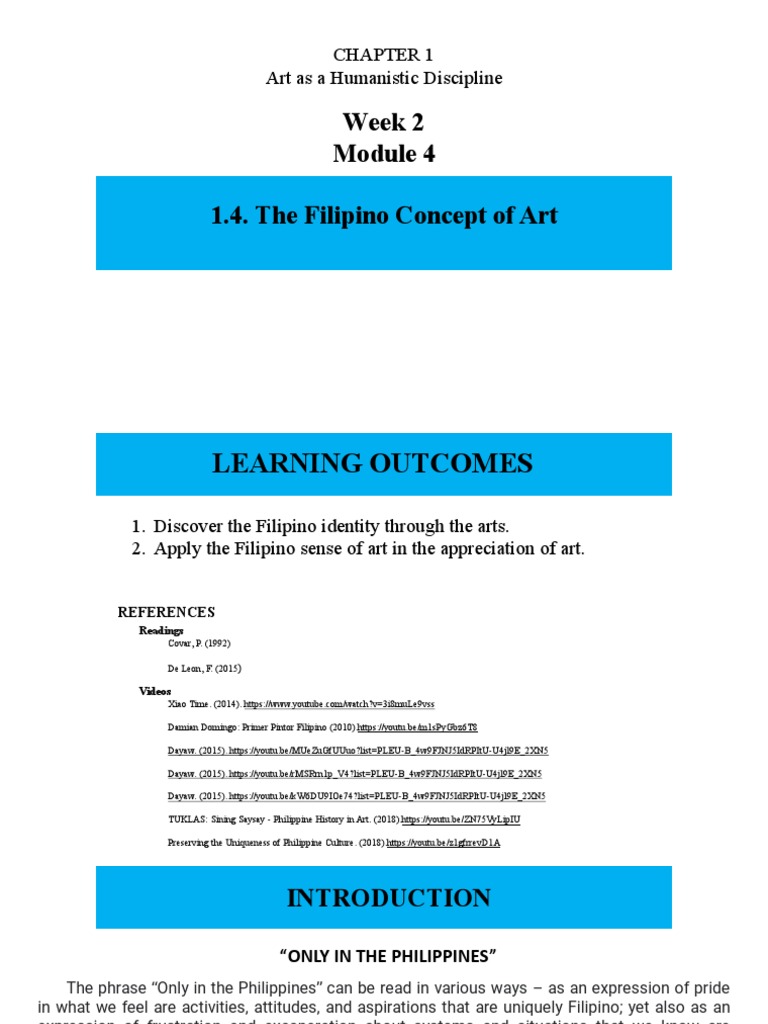 Week 2 Module 4 (1.4. The Filipino Concept of Art) | PDF