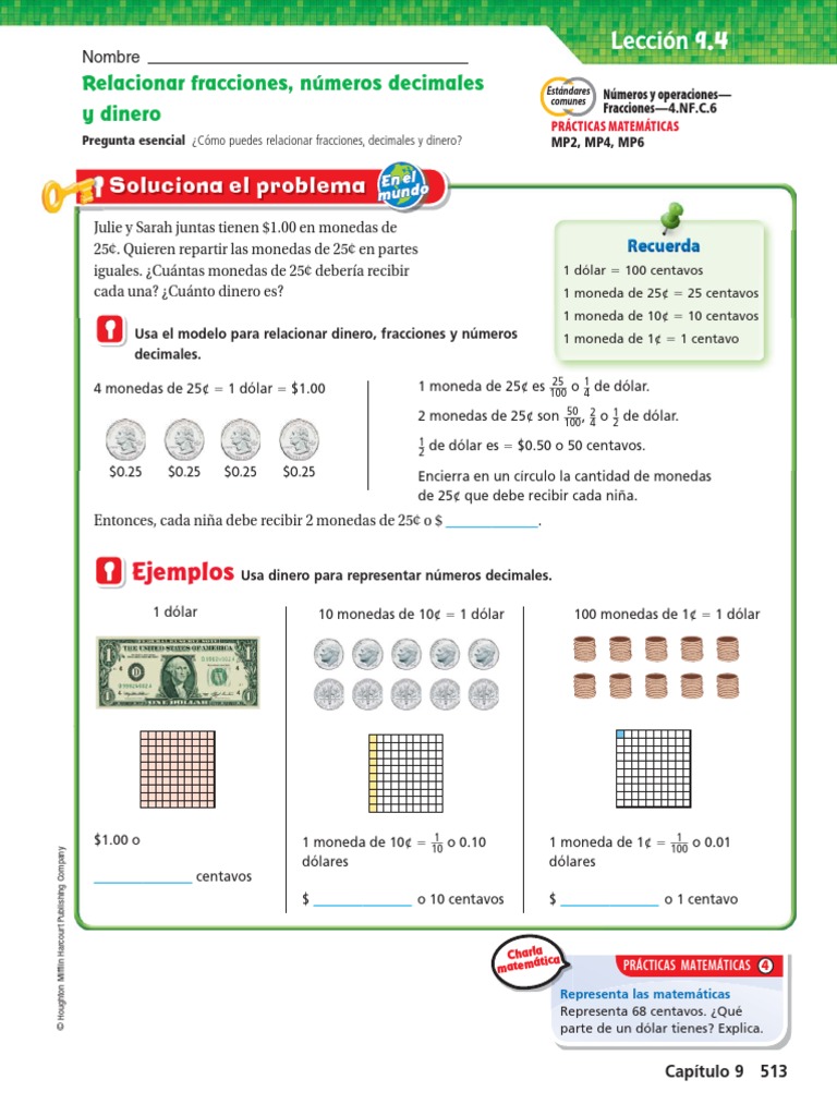 Go Math 9.4 Spanish | PDF | Dólar de los Estados Unidos | Moneda