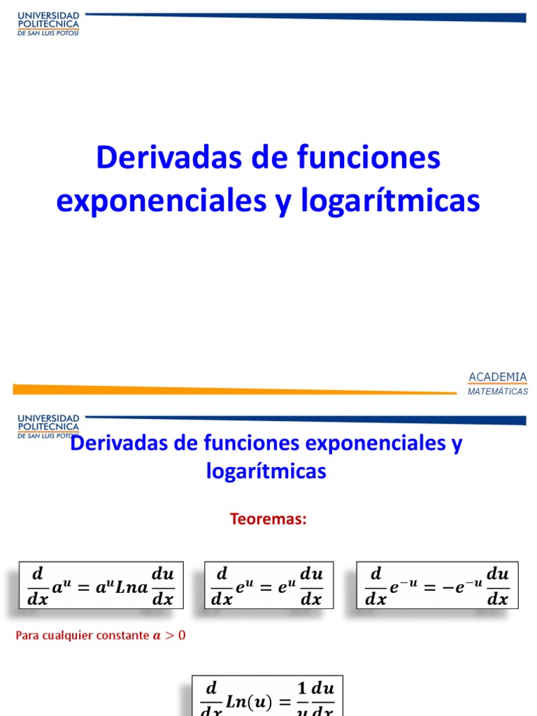 2.5. - Derivadas de Funciones Exponenciales y Logarítmicas | PDF | Funcion exponencial | Logaritmo