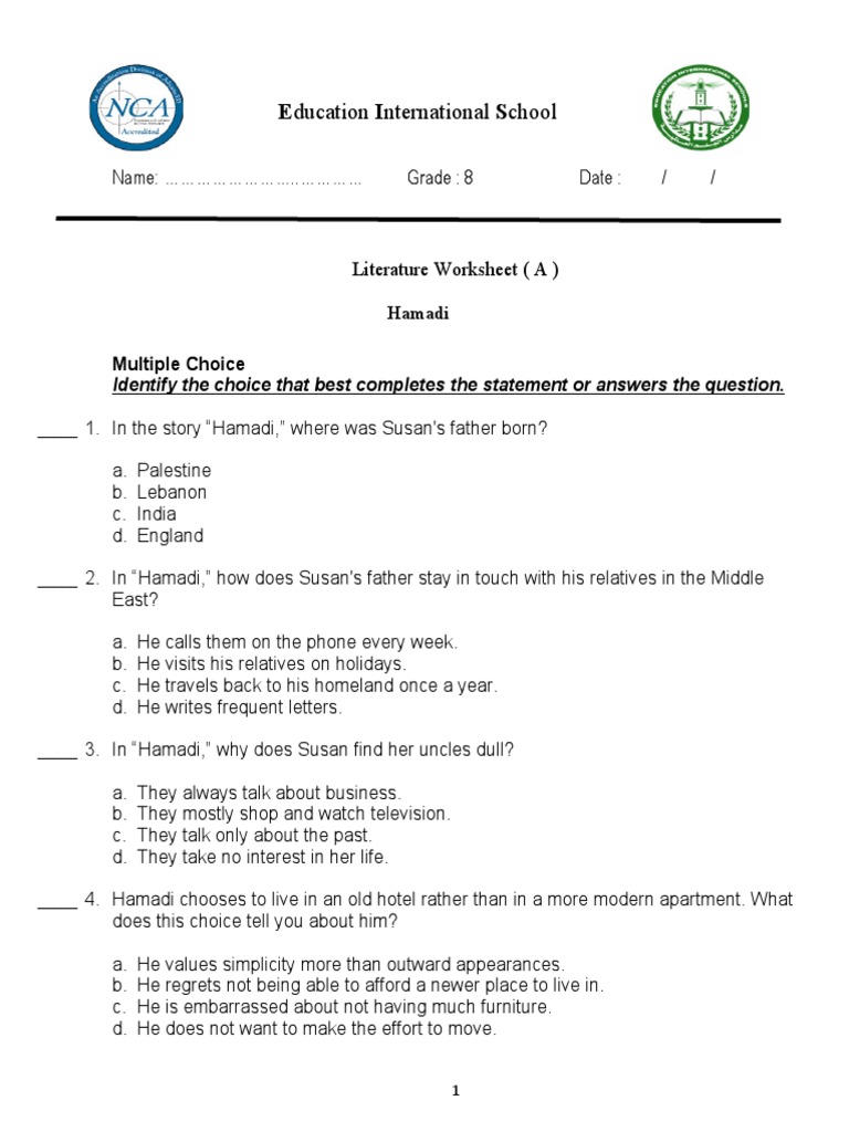 Hamadi Worksheet A Ss | PDF