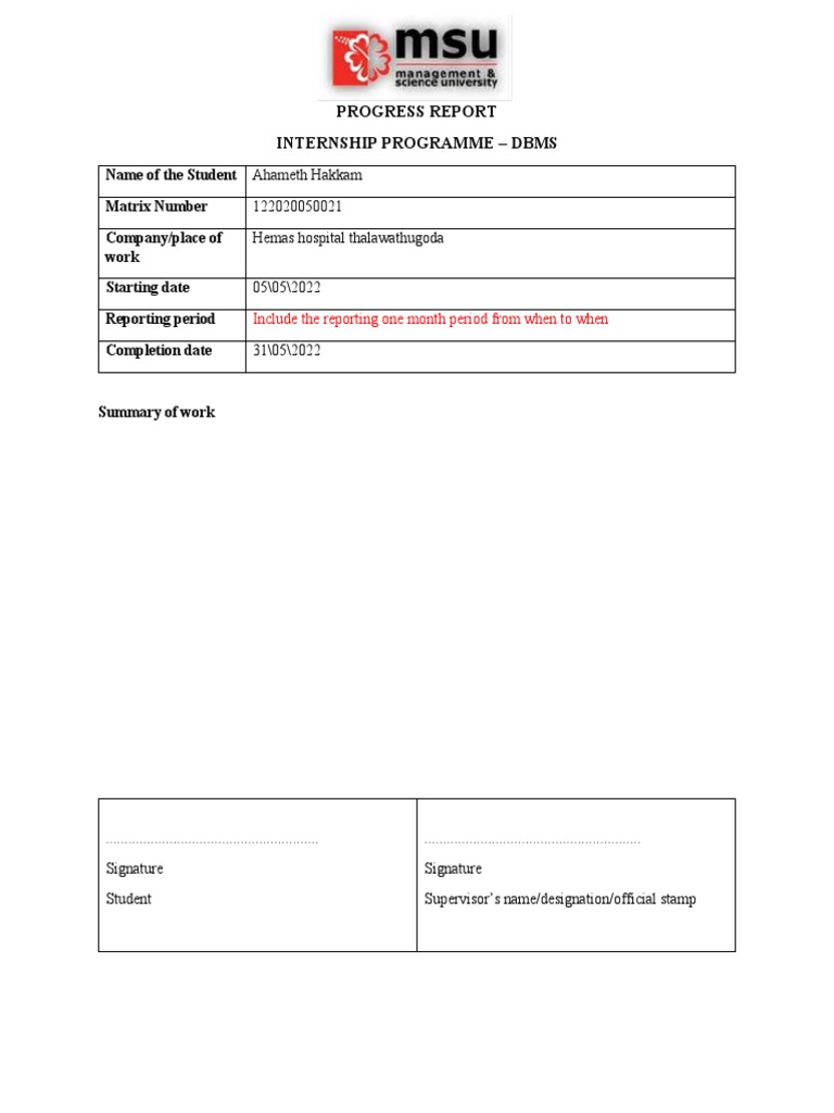 Progress Report - Internship - DBMS | PDF