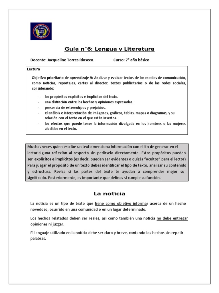 Lenguaje Guía N°6 7 | PDF Lenguaje Guía N°6 7 | PDF