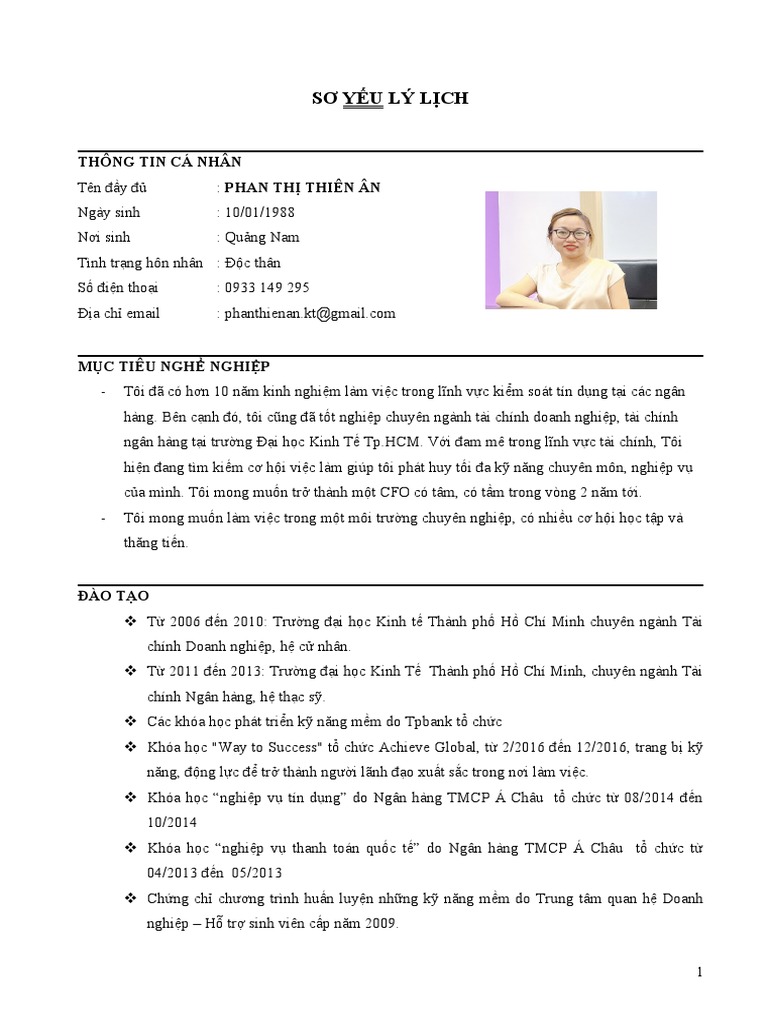 Phan Thi Thien An Curriculum Vitae (Vietnam English) - Final - 0.2022 | PDF