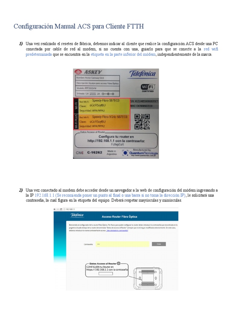 Configuración Manual ACS | Descargar gratis PDF | Contraseña | Módem