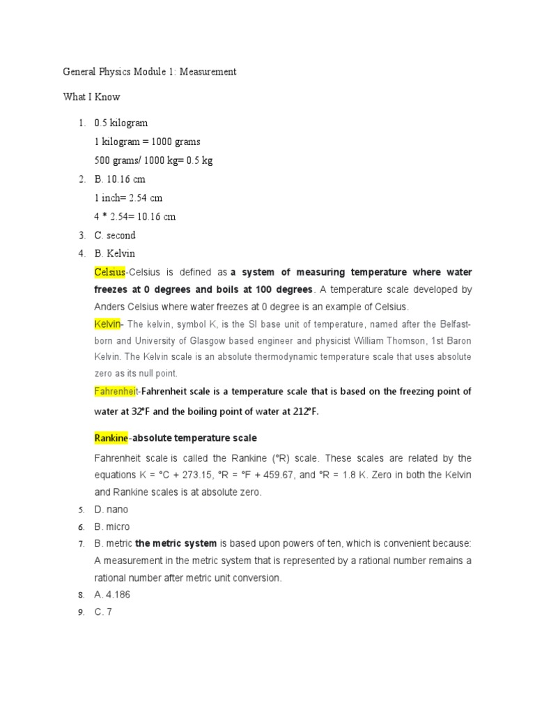 General Physics Module 1 Reviewer | PDF | International System Of Units ...