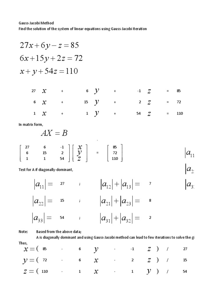 Gauss Jacobi Method Solves Linear System Pdf Applied Mathematics Matrix Theory