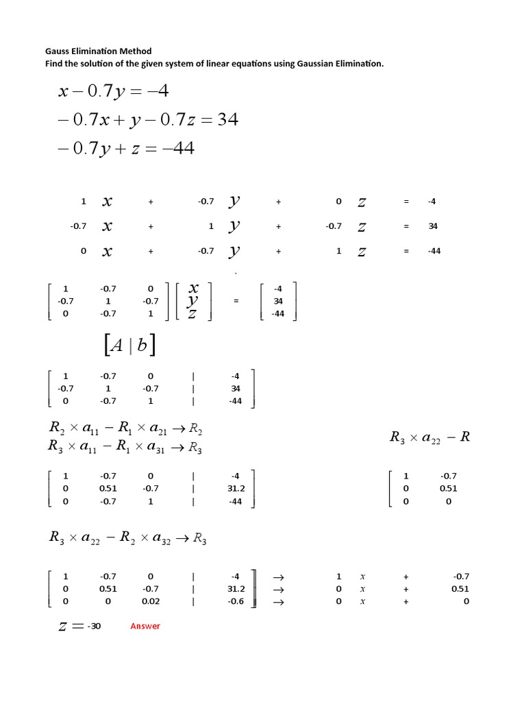 Gaussian Elimination Method Pdf System Of Linear Equations Algorithms