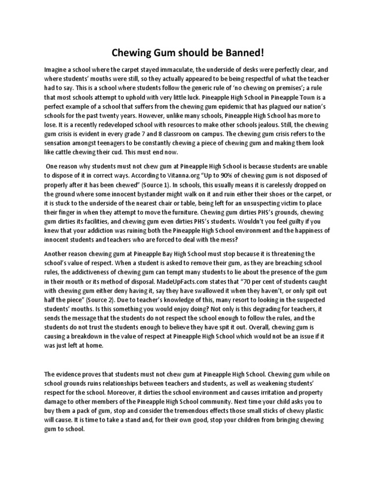 Sample Persuasive Speech - Chewing Gum Should Be Banned | PDF