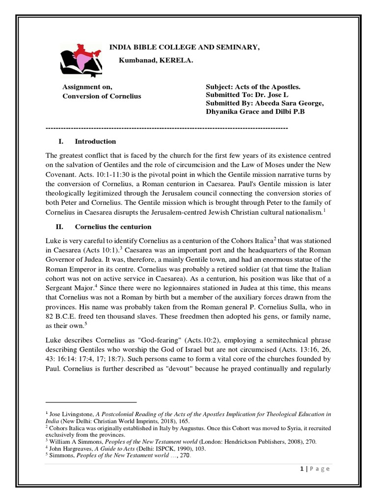 Conversion of Cornelius - Assignment | PDF | Acts Of The Apostles ...