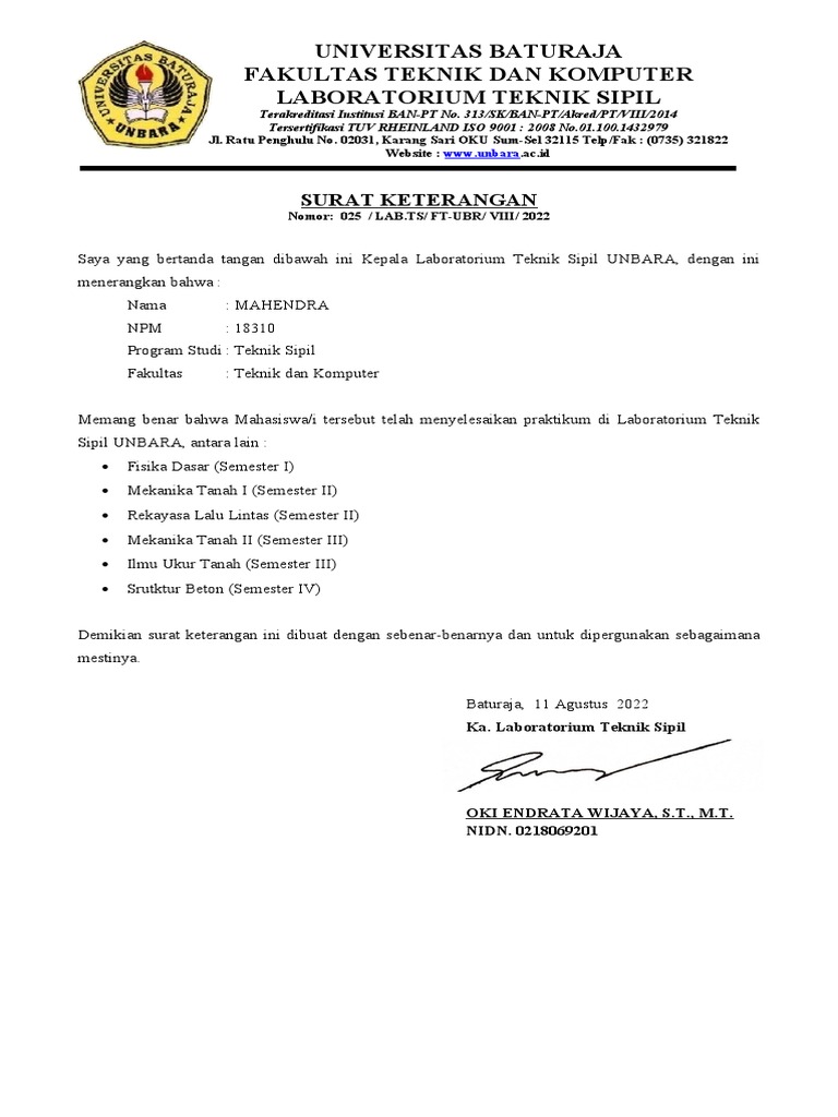 Surat Keterangan Bebas Labor | PDF