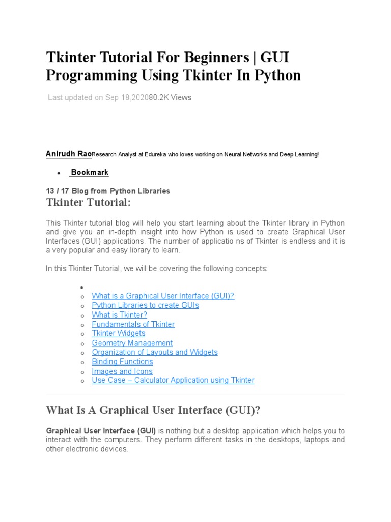 Tkinter Tutorial For Beginners | PDF | Graphical User Interfaces | Icon (Computing)