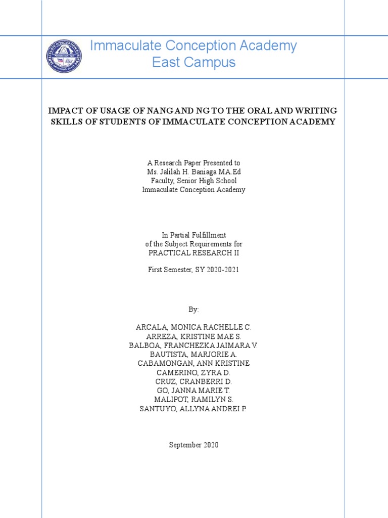 Impact of Usage of Nang and NG To The Oral and Writing Skills of ...
