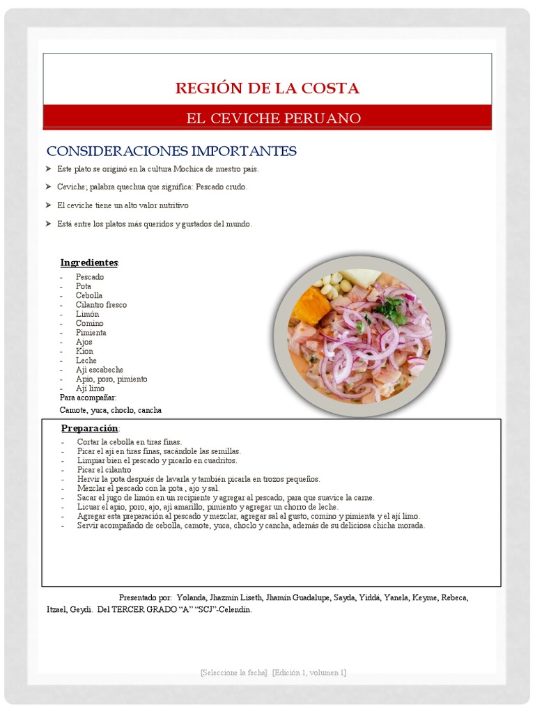 Ceviche Peruano: Receta y Nutrientes | PDF | Cocina, comidas y vino