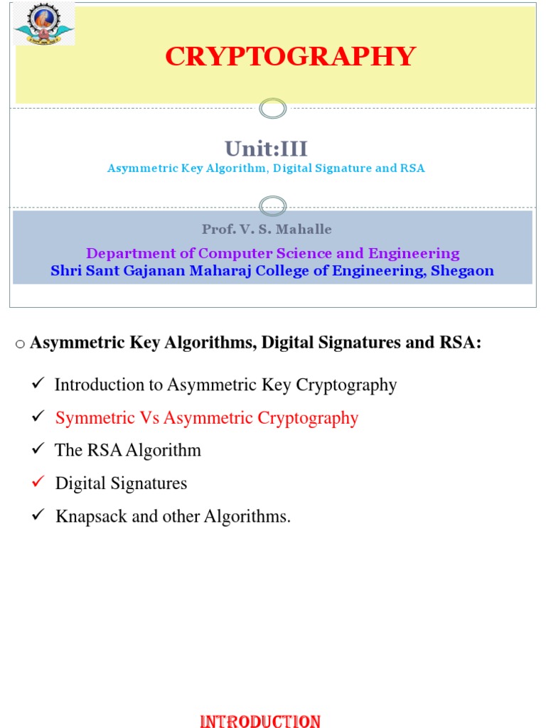 3R Unit Iii Cryptography VSM 2021 22 | PDF | Key (Cryptography) | Public Key Cryptography