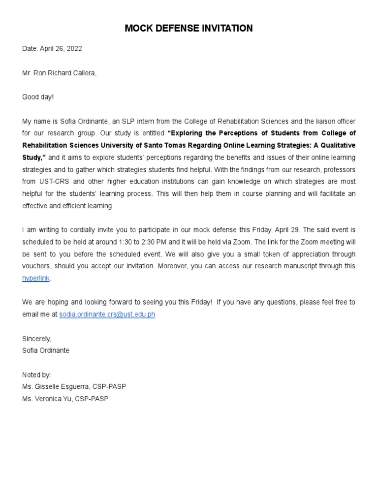Mock Defense Invitation - Callera | PDF | Career & Growth