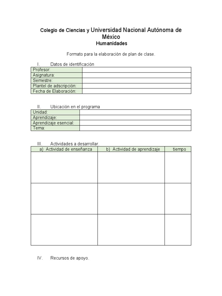 Formato Plan de Clase | PDF